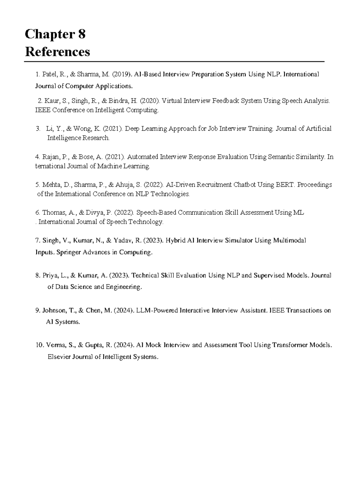 Chapter 8 References - Practice for AI Interview Systems - Studocu