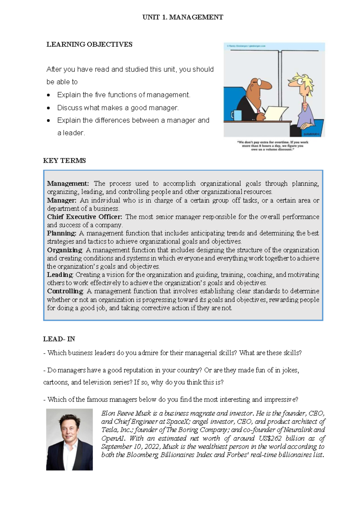UNIT 1 - Management: Key Functions and Leadership Insights - Studocu