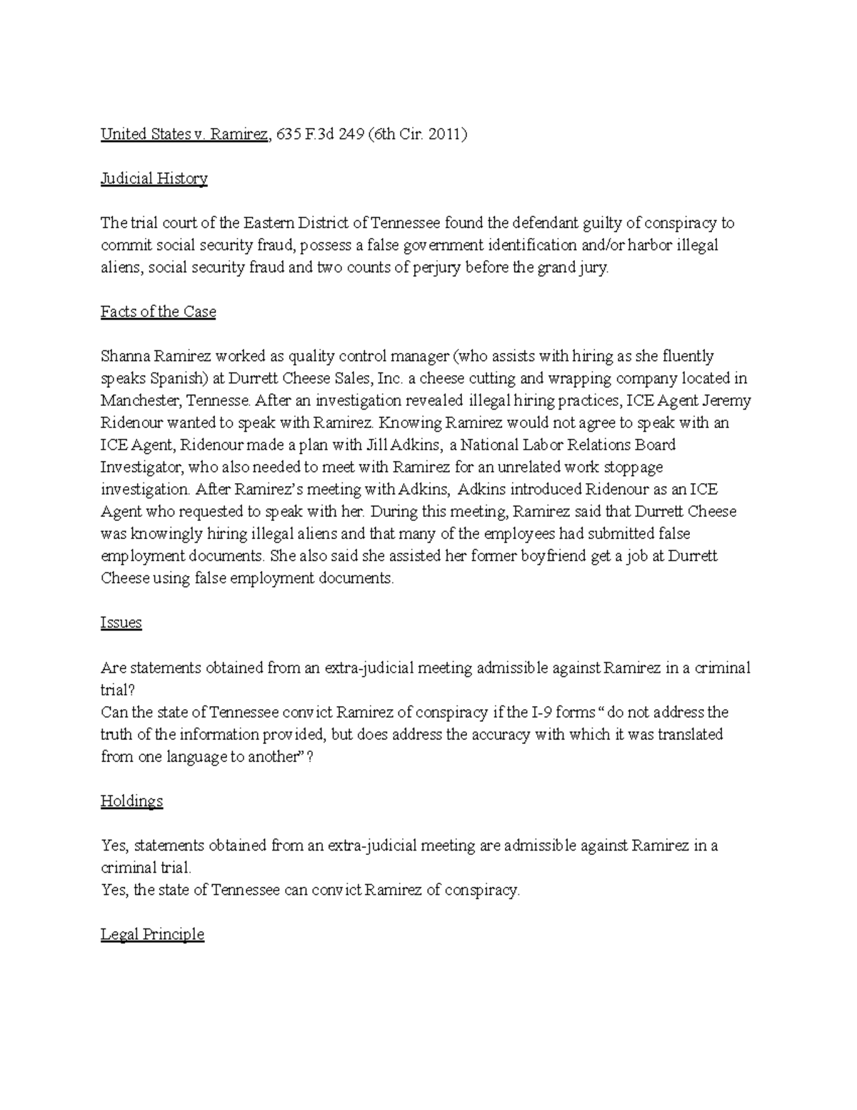 U.S. v. Ramirez - Case Brief - United States v. Ramirez, 635 F 249 (6th ...
