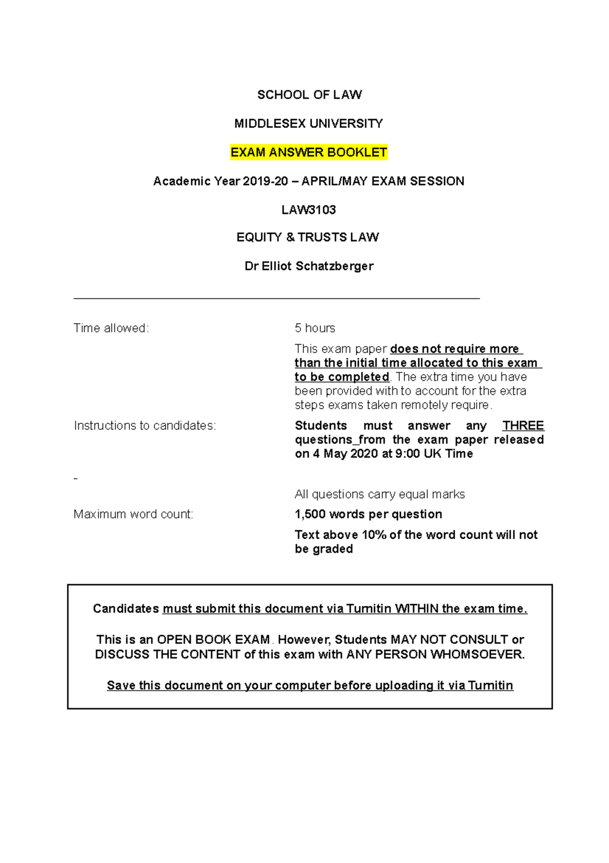 Equity & Trusts Exam Paper Analysis - LAW 2020 - May Exam Session - Studocu