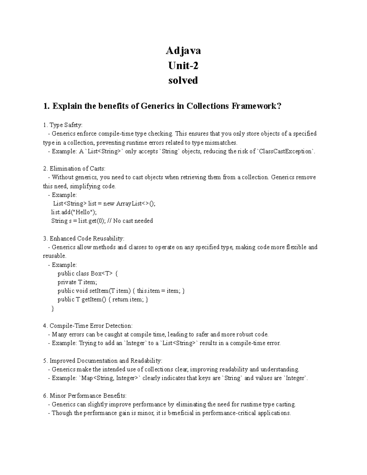 U2-Adj - Benefits of Generics in Java Collections Framework - Studocu