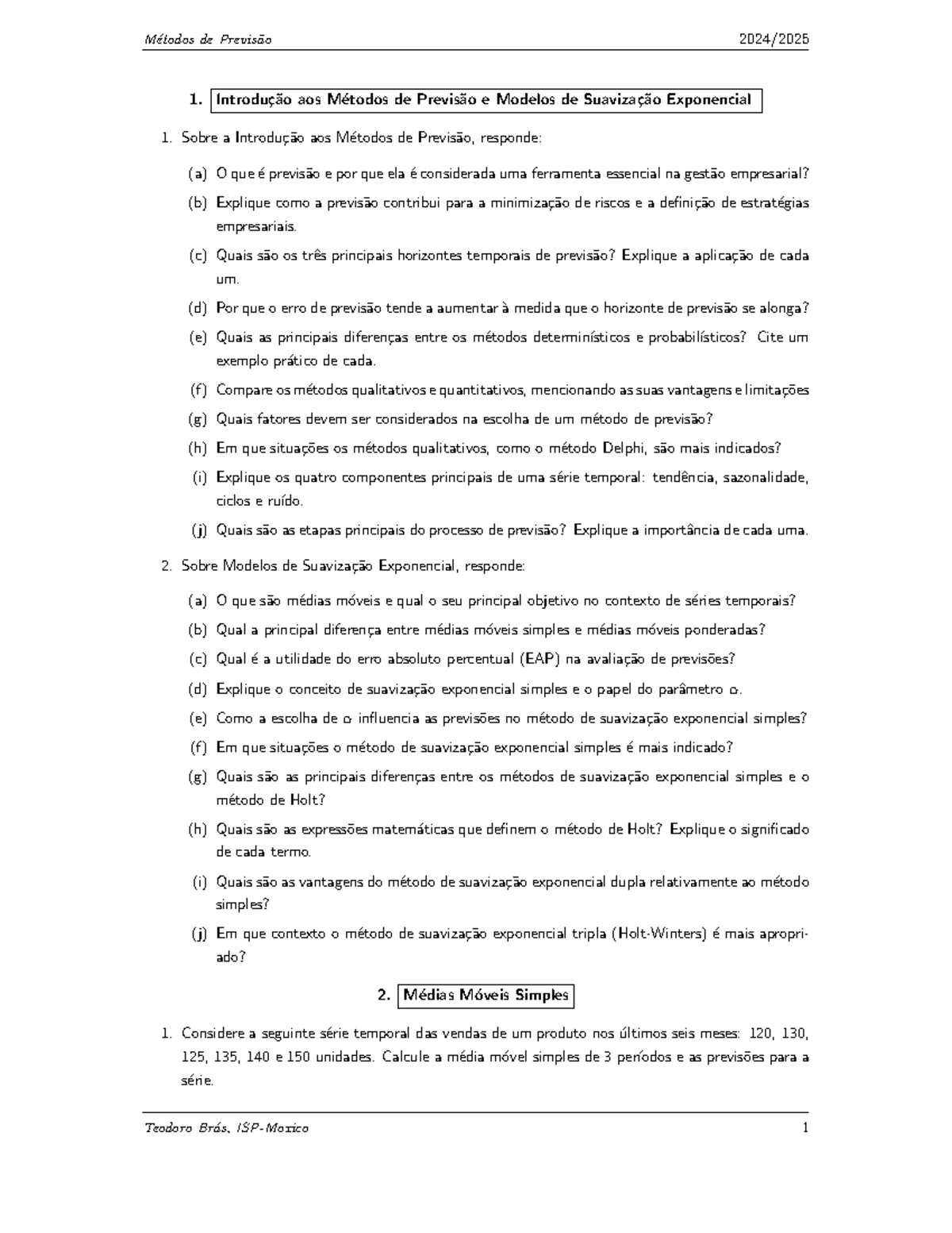 Folhas Exercicios 2024-2025 - Introdu ̧c ̃ao aos M ́etodos de Previs ...