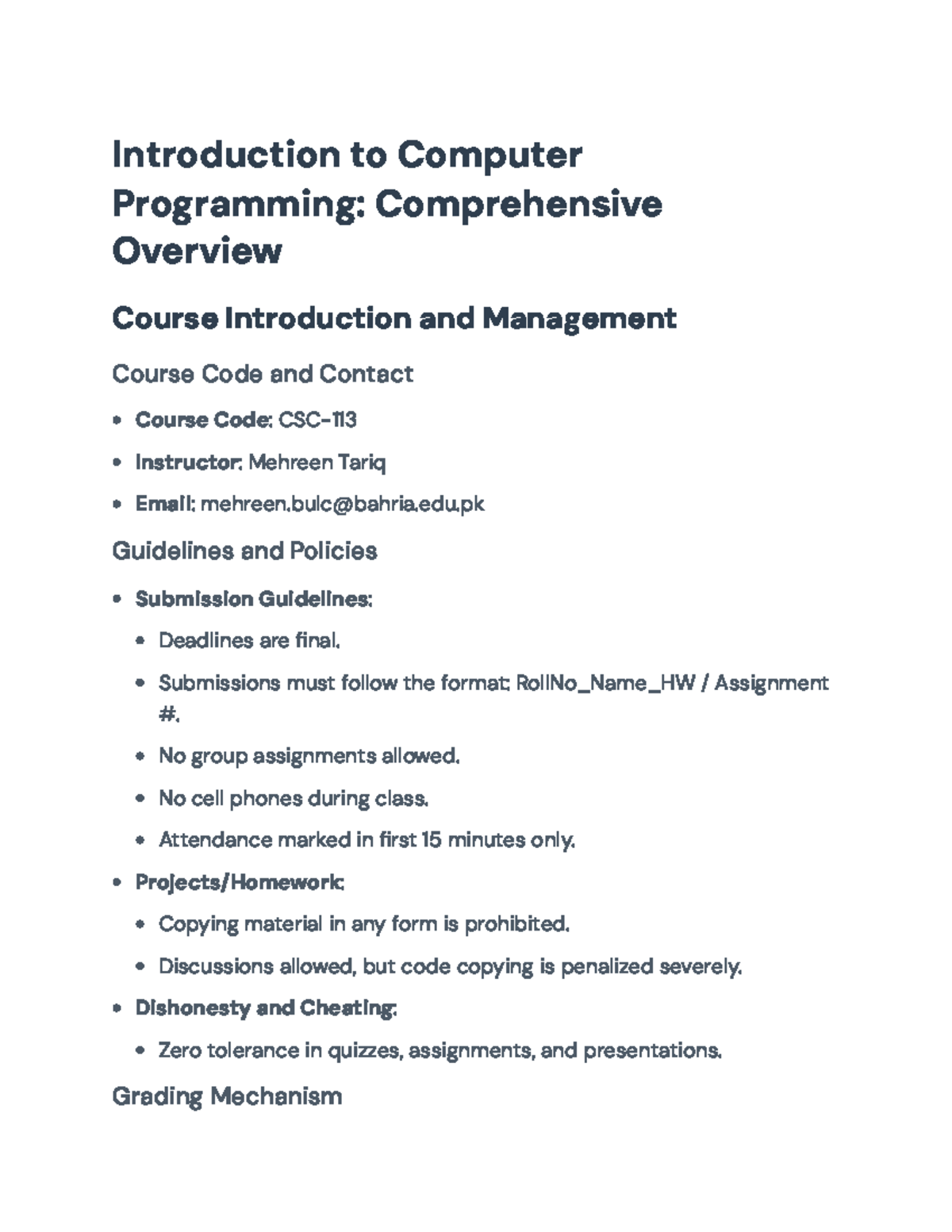 Comprehensive Overview of Computer Programming - CSC-113 Course Guide ...
