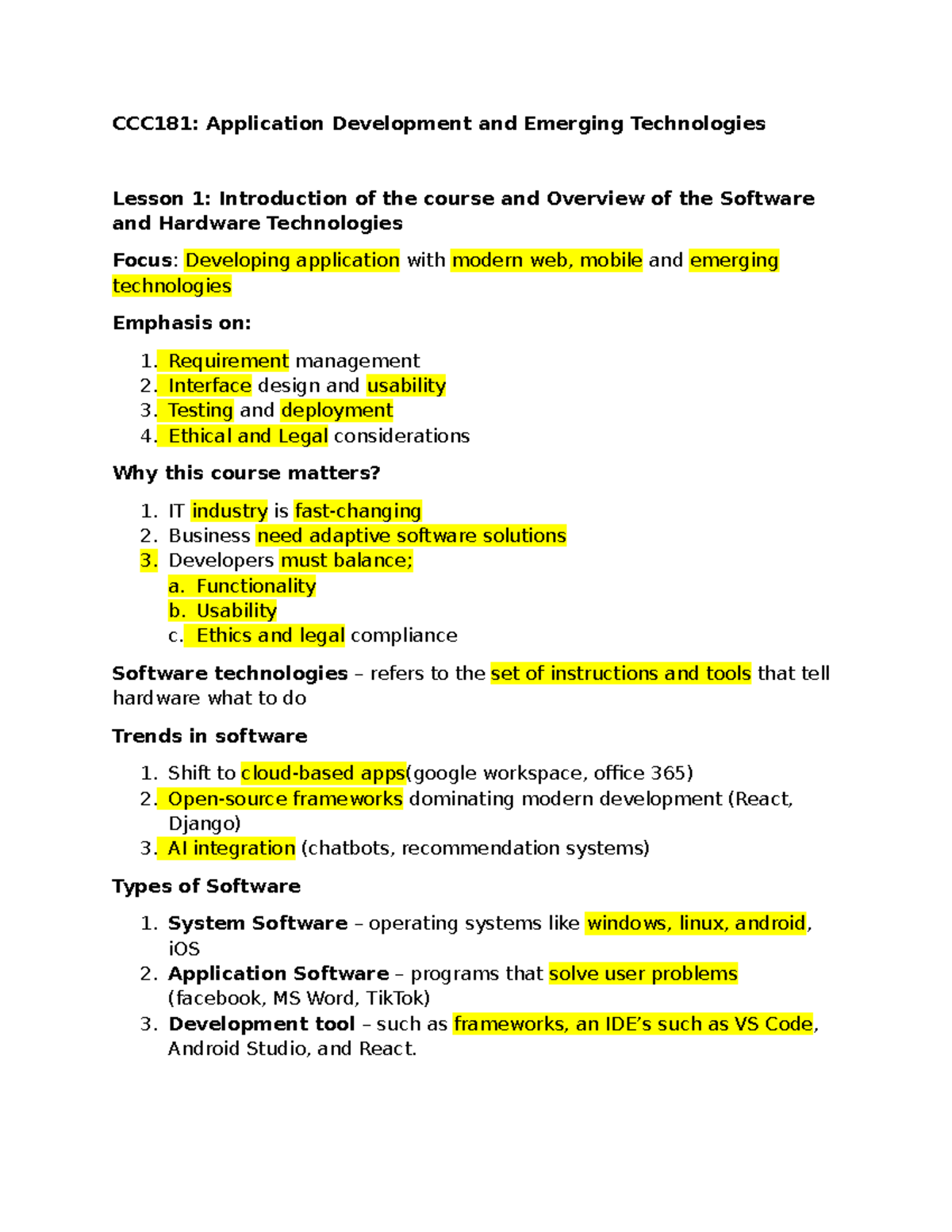 CCC181 - Application Development & Emerging Technologies: Lesson 1 ...