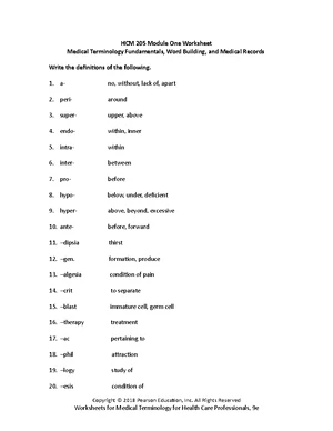 Medical terminology 1 - Unit outline Module 1 Orientation to medical ...