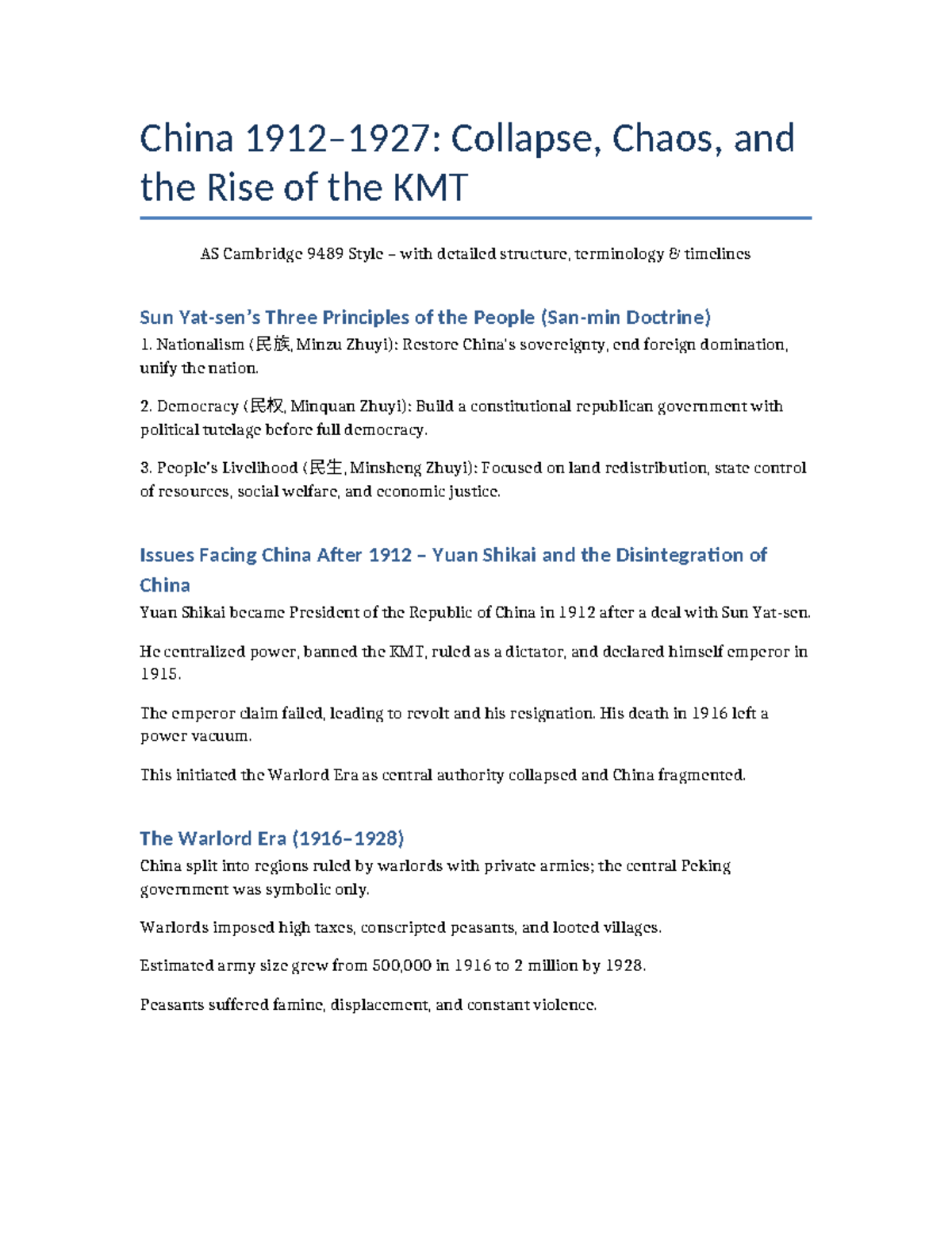 Full China 1912 to 1927 Study Guide - China 1912–1927: Collapse, Chaos ...