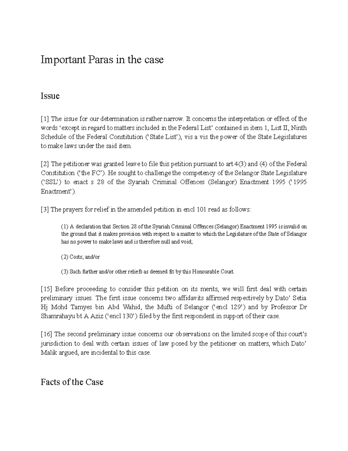 Case Summary on Iki Putra: Constitutional Validity of Syariah Law - Studocu
