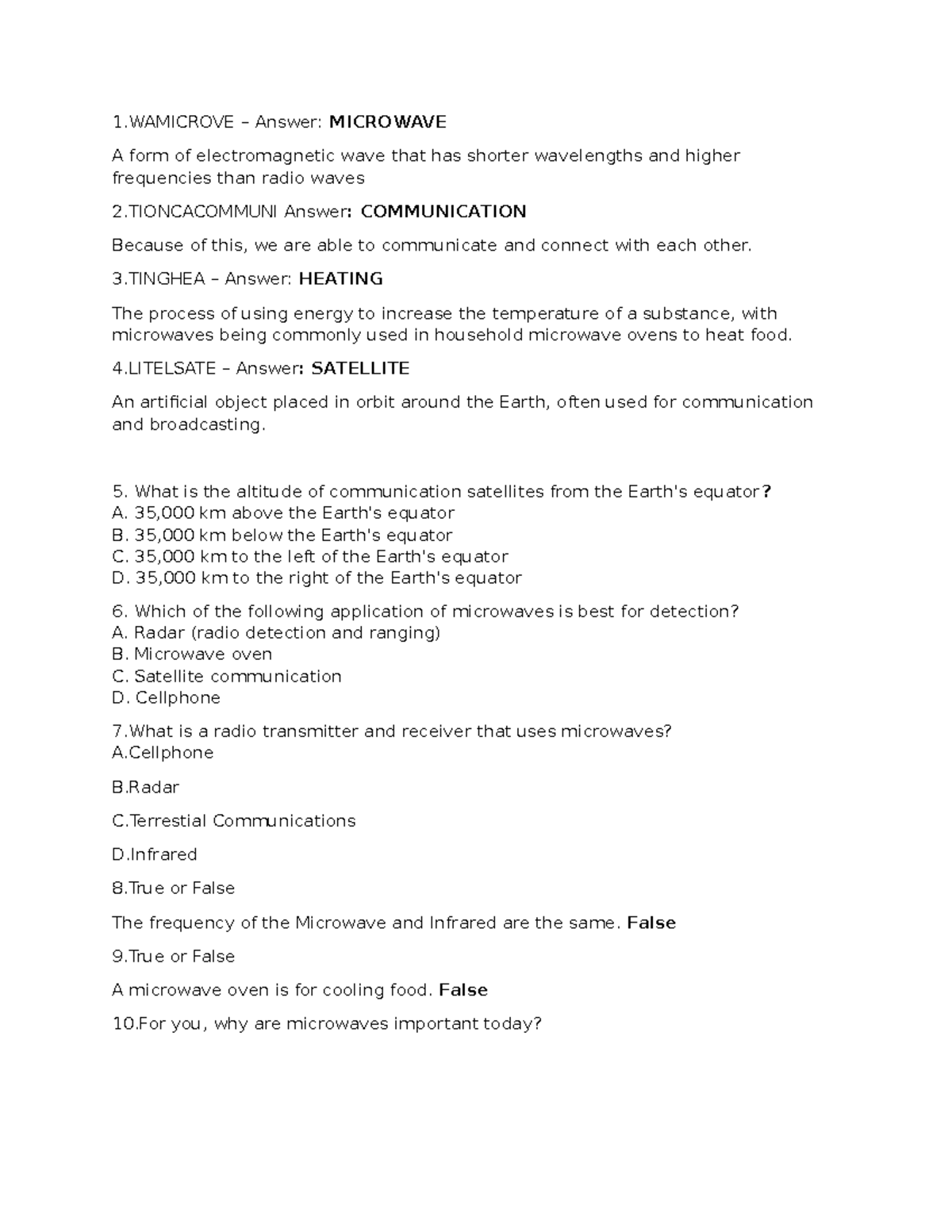 science quiz awit - 1 – Answer: MICROWAVE A form of electromagnetic ...