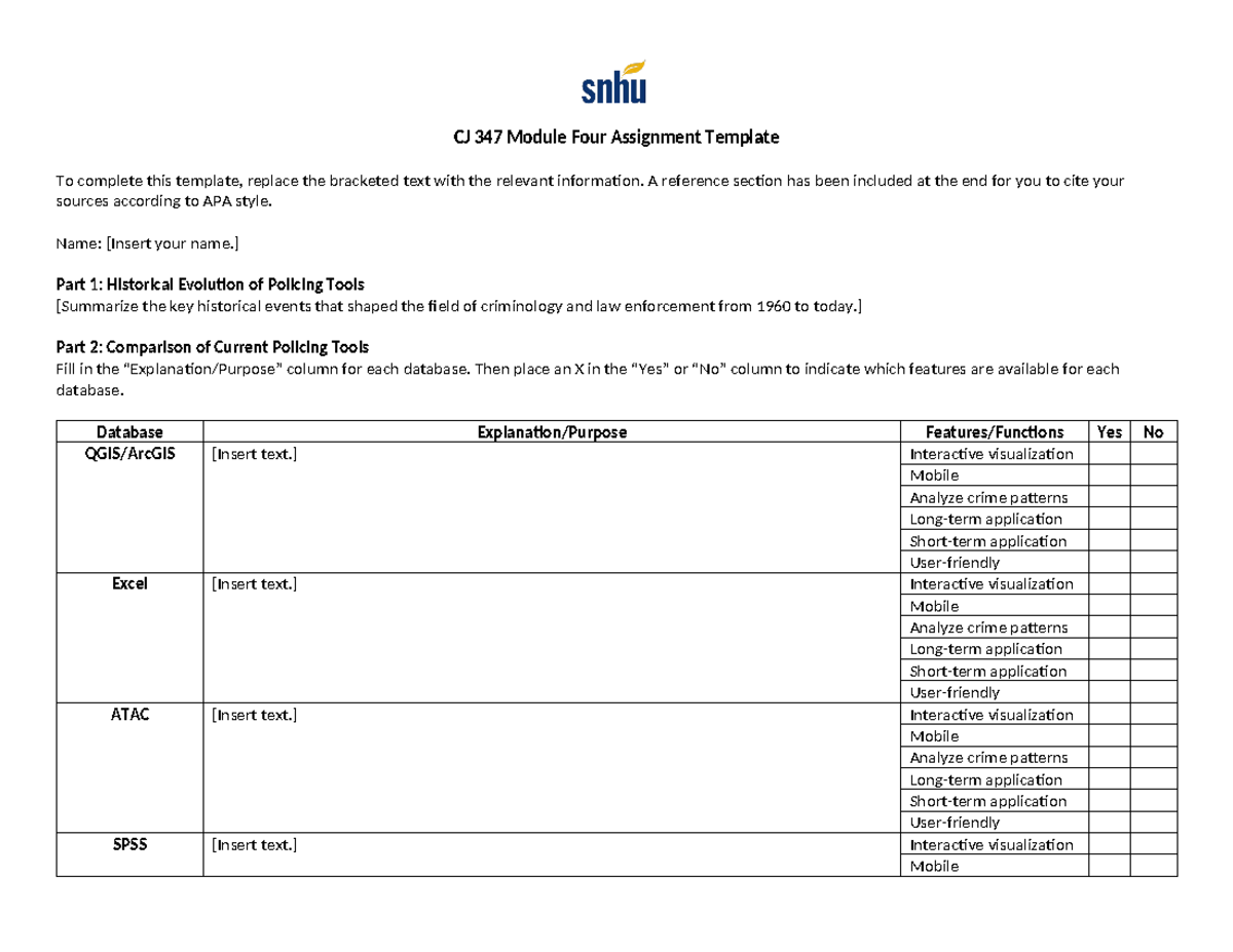 CJ 347 Module Four Assignment: Policing Tools & Historical Context ...