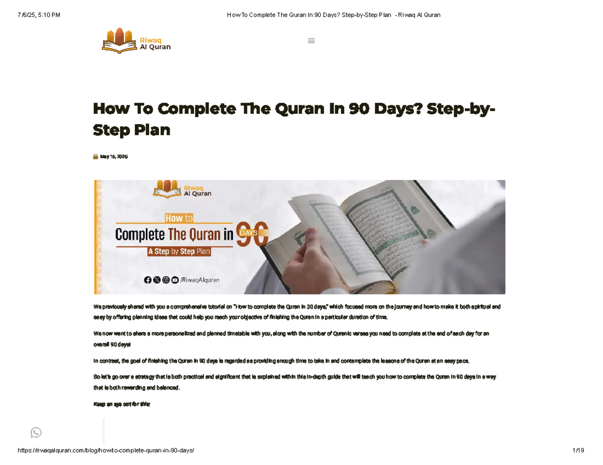 How To Complete The Quran In 90 Days? Step-by-Step Plan - Riwaq Al ...