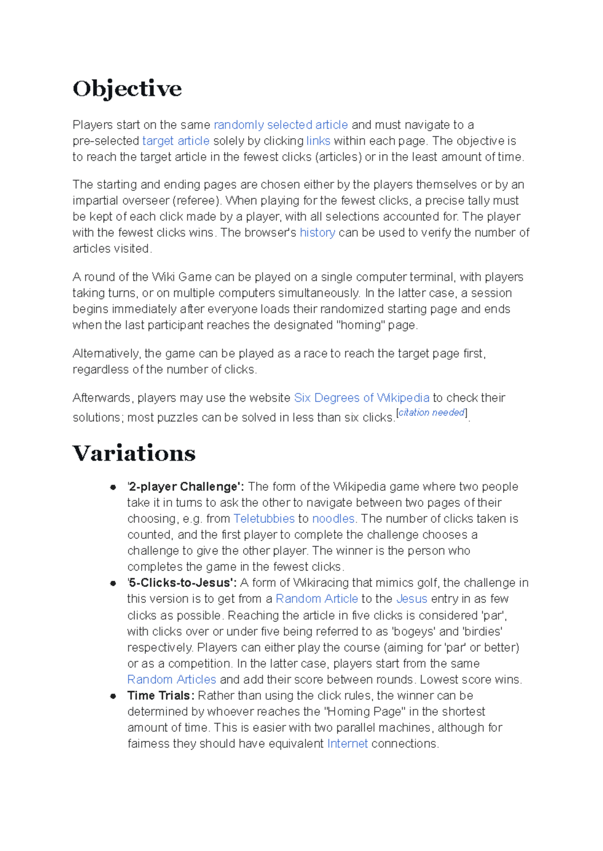 Wiki Game Strategies: Navigating Articles with Minimal Clicks - Studocu