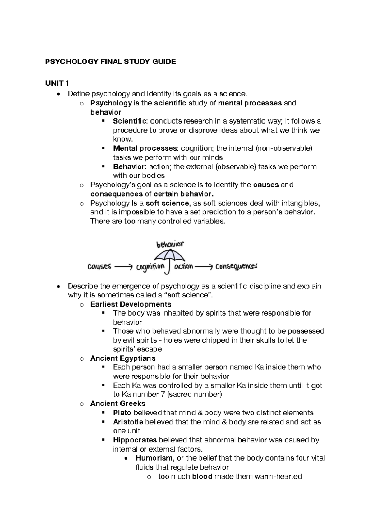 PSY 101 FINAL STUDY GUIDE: Key Concepts in Psychology and Behavior - Studocu