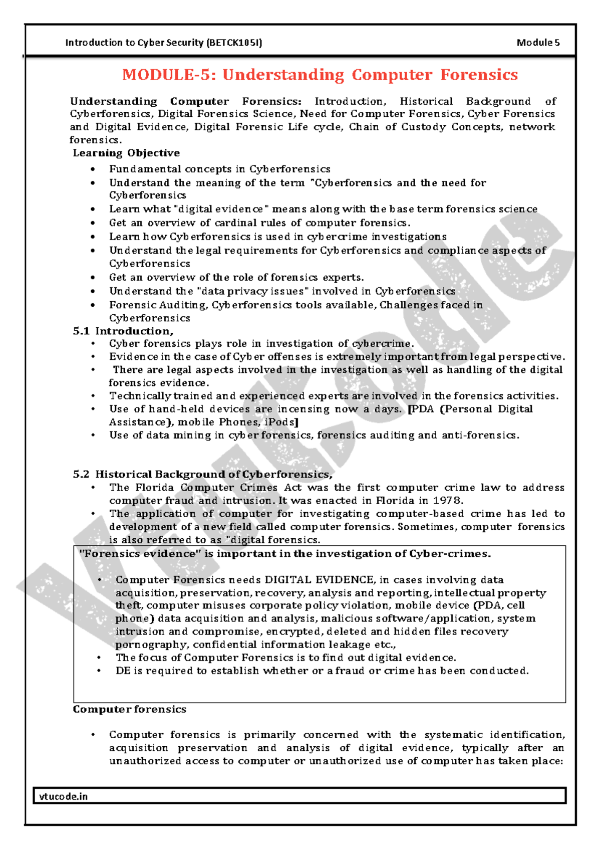 Understanding Computer Forensics in Cyber Security (BETCK105I) Module 5 ...