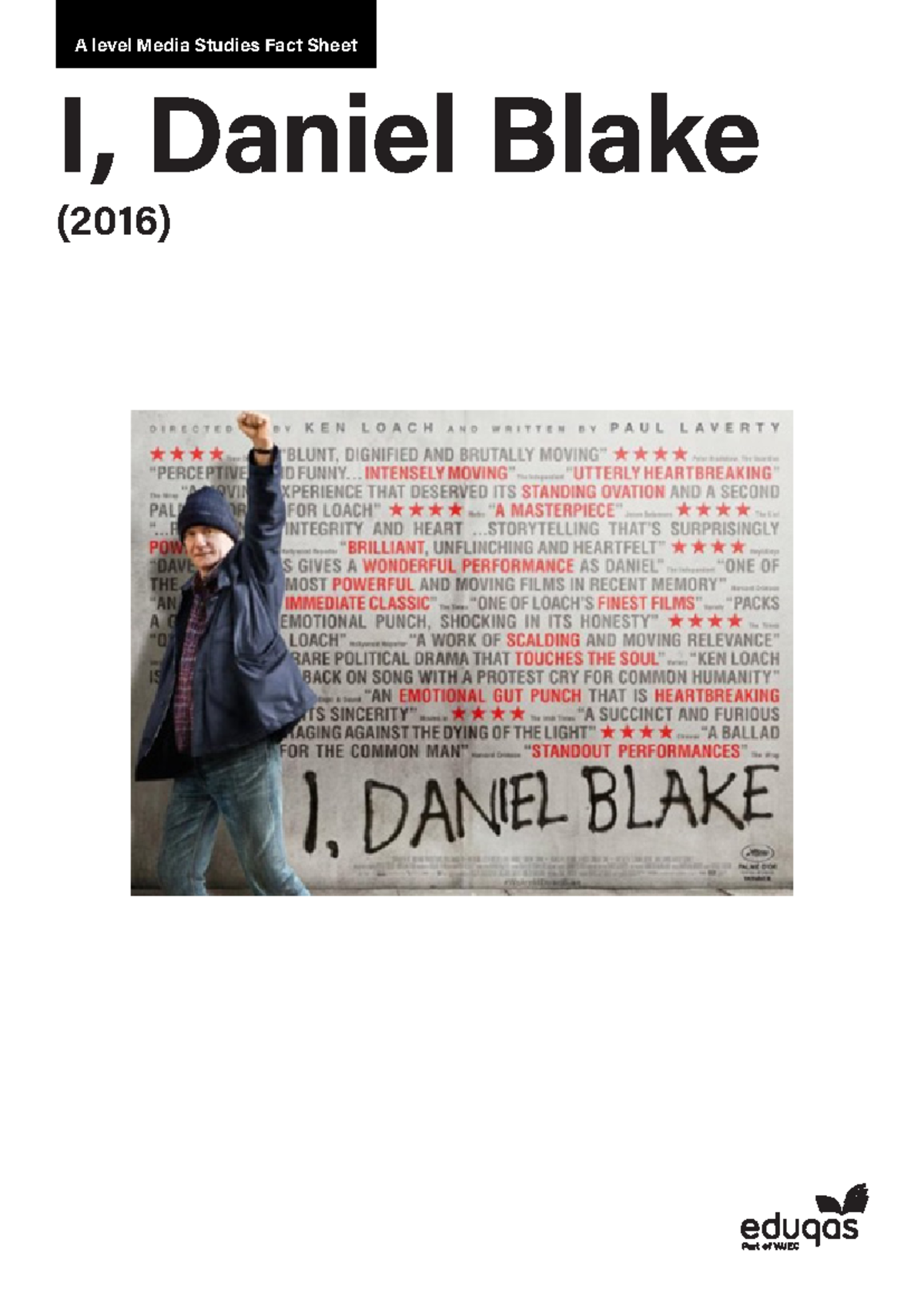A Level Media Studies Fact Sheet: Examining I, Daniel Blake (2016 ...