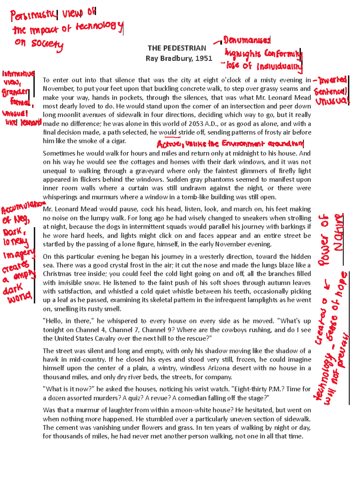 The Pedestrian: An Analysis of Ray Bradbury's 2053 Dystopia - Studocu