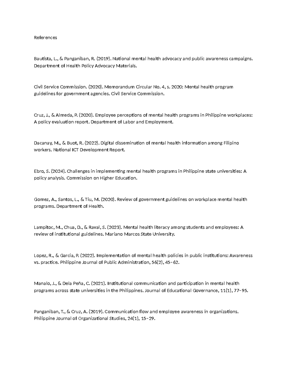 Mental Health Program References for Policy Evaluation and Advocacy ...