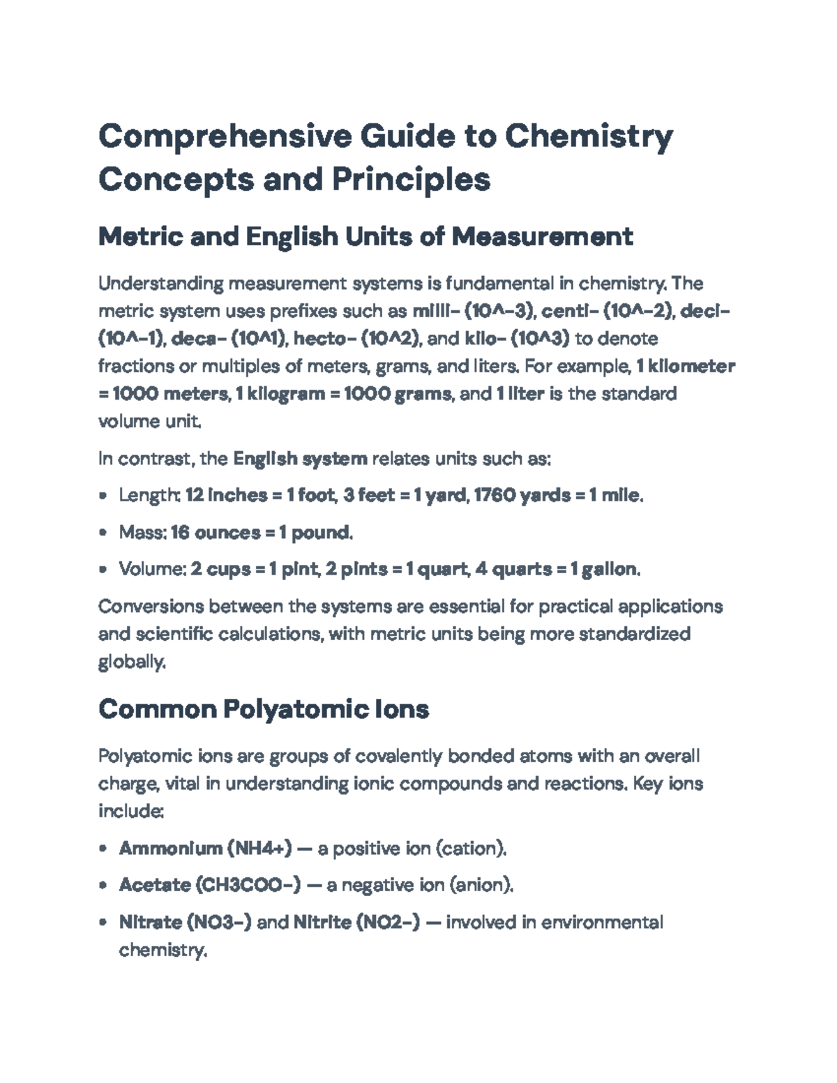 Comprehensive Chemistry Concepts: Metric & English Units Overview - Studocu
