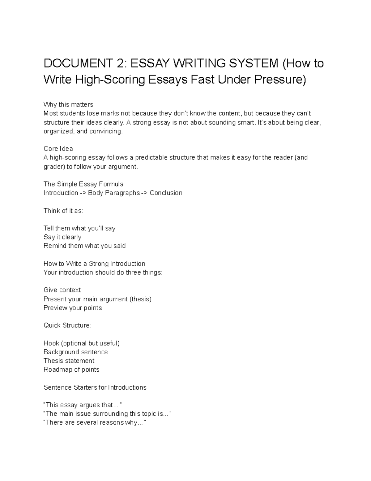 Document 2: Essay Writing System (How to Write High-Scoring Essays Fast ...