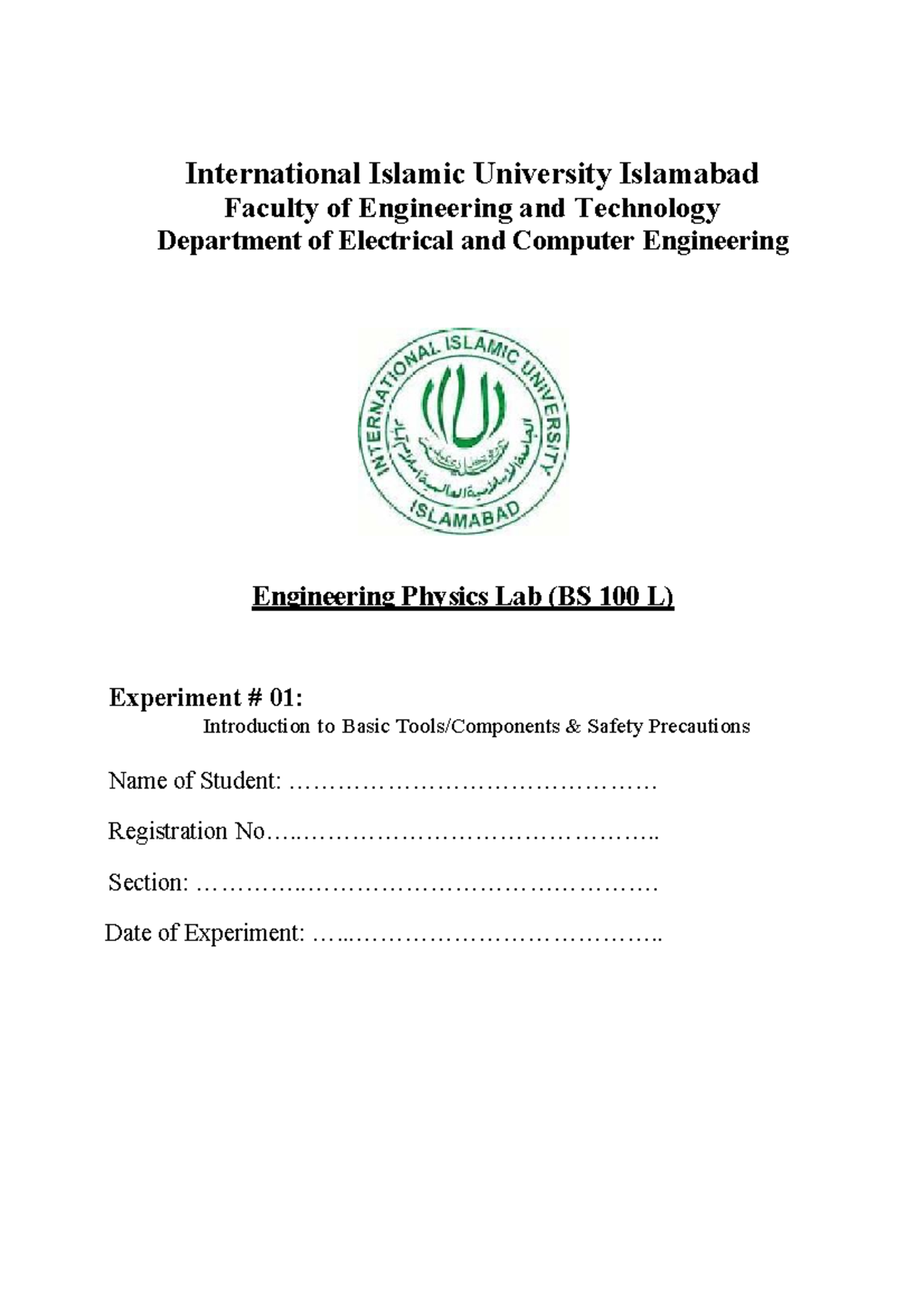 EP Lab01 - Introduction to Basic Tools & Safety in Engineering Physics ...