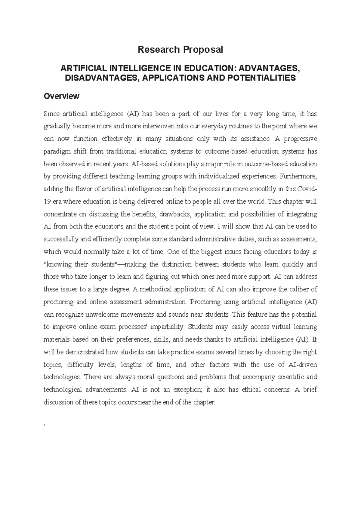 Short Research Proposal Template - Research Proposal ARTIFICIAL ...
