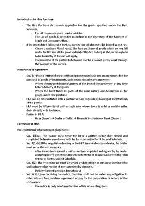 Hire Purchase Law - notes with cases - HIRE PURCHASE LAW Hire Purchase ...