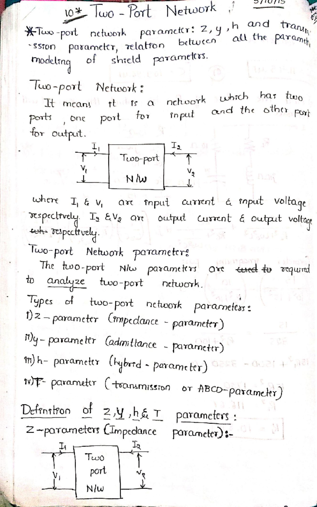 Two Port Network Parameters: Analysis of Z, Y, H, and T Parameters ...