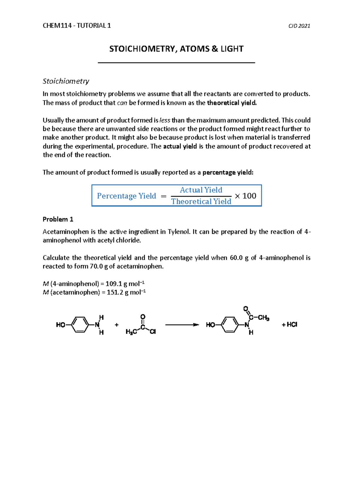 Worksheets for Test 1: Stoichiometry, Atoms & Light - CHEM114 - Studocu