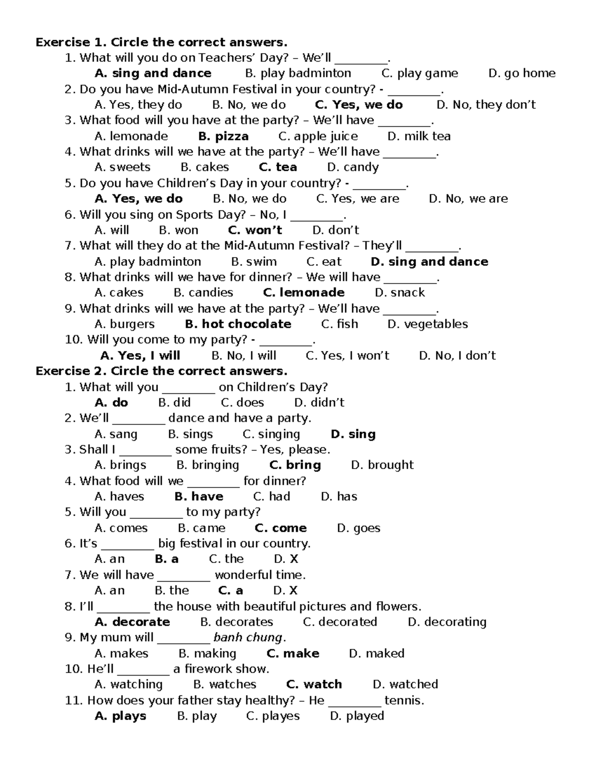 Exercise 1 - Comprehensive English Exercises for Grade 6 - Studocu