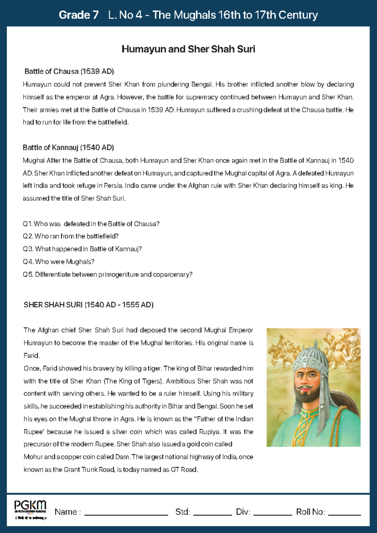 Grade 7 - The Mughals: Key Events of the 16th-17th Century - Studocu
