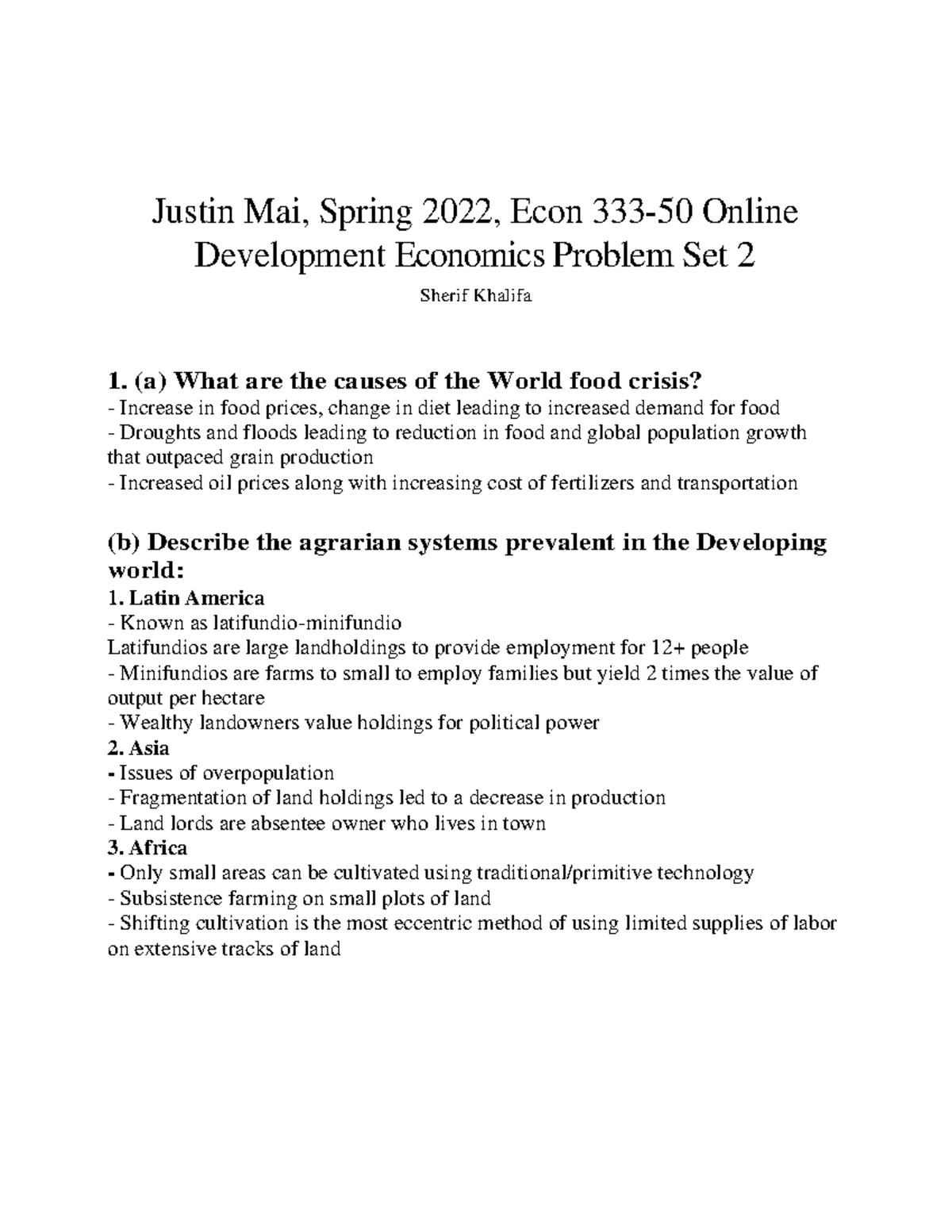 Econ 333 Problem Set 2: Development Economics Analysis - Studocu