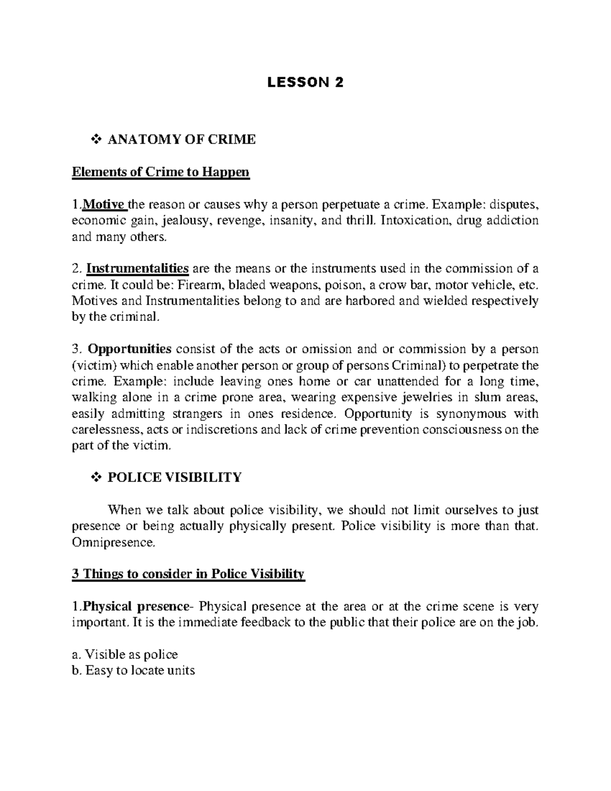 LESSON 2: ANATOMY OF CRIME - Elements, Police Visibility & Report ...