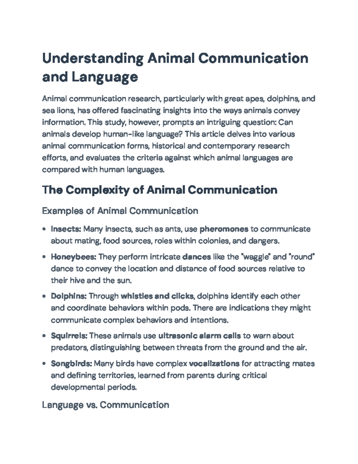 Animal Communication Research: Exploring Human-Like Language Potential ...