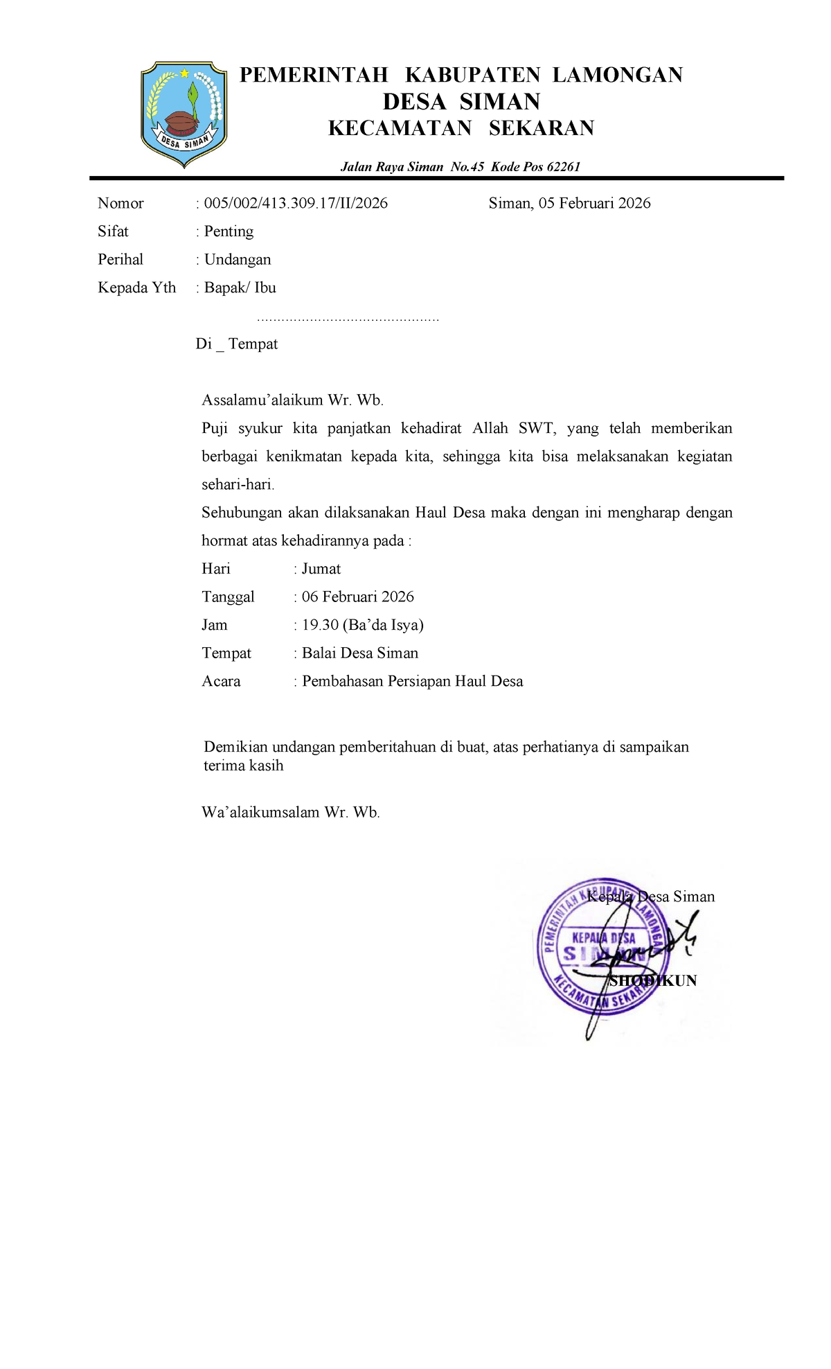 Undangan Haul Desa Siman 2026 - Penting - Studocu