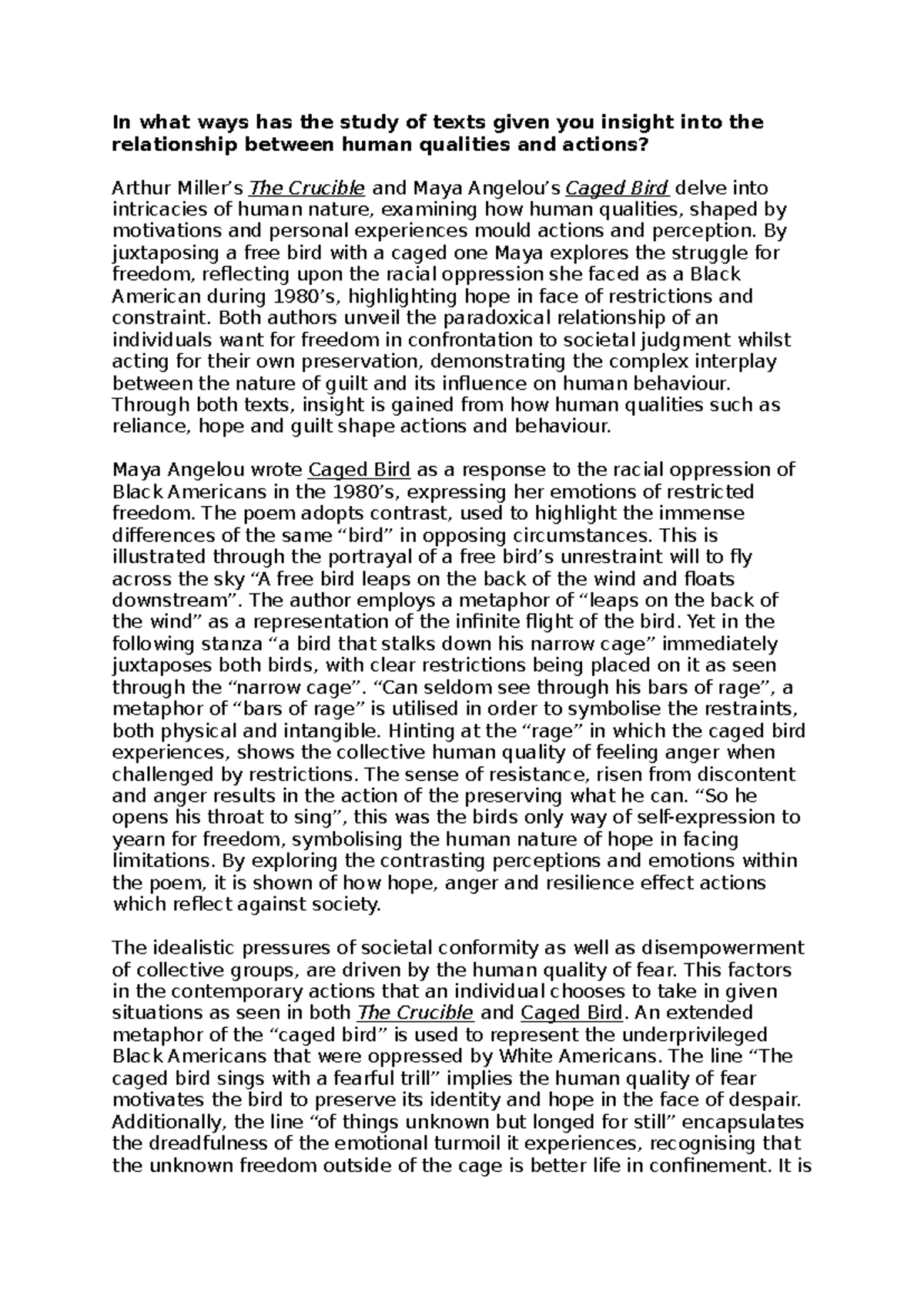 English Essay - The Crucible: Insights on Human Qualities and Actions ...