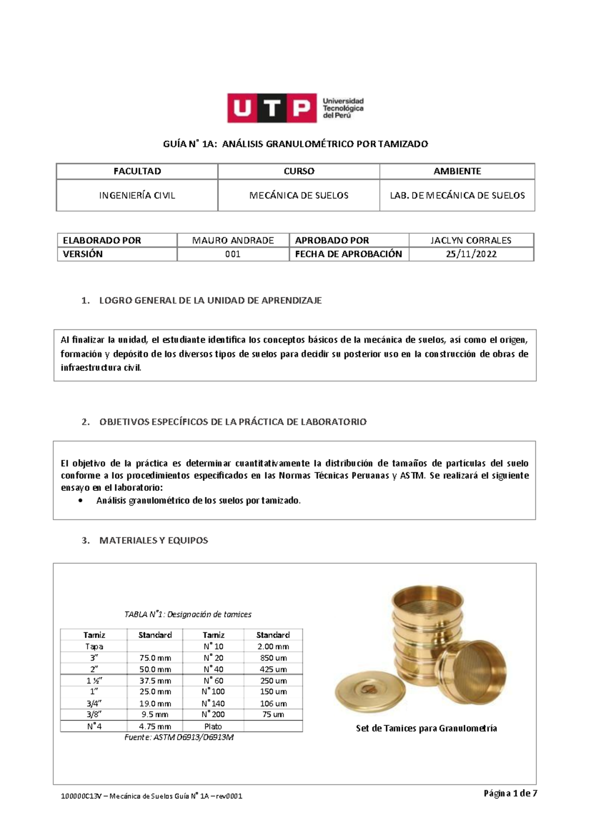 GUÍA 1A: ANÁLISIS GRANULOMÉTRICO POR TAMIZADO - MECÁNICA DE SUELOS ...