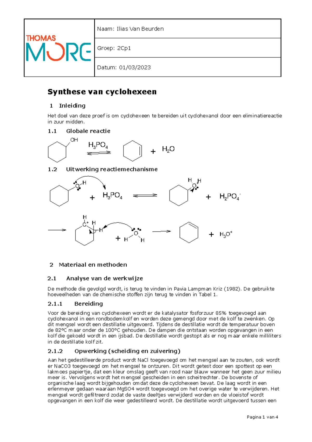 Cyclohexene Synthese Verslag - Organische Chemie 2Cp - Studocu