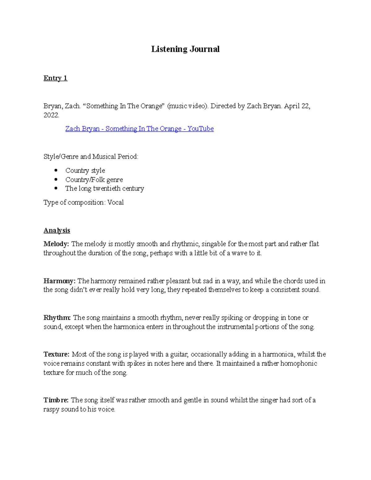 MUS 101: Listening Journal Entries on Contemporary Music Analysis - Studocu