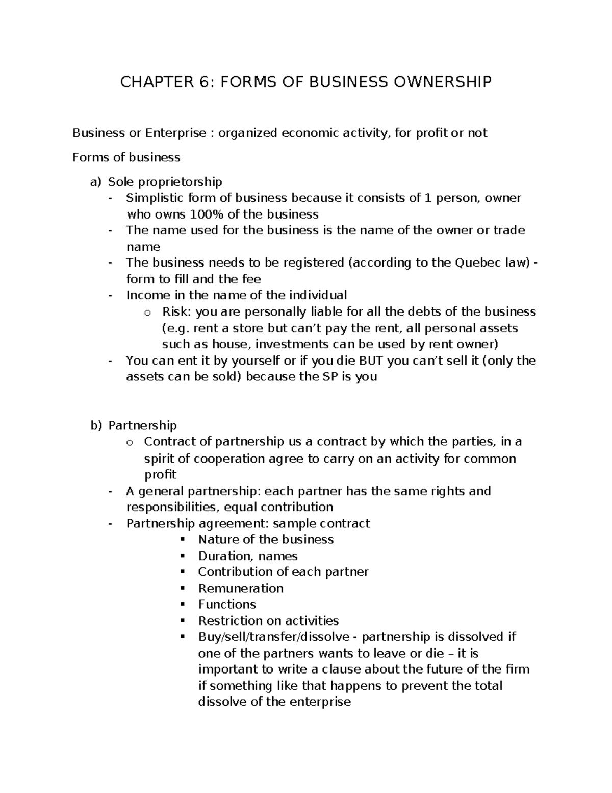 Chapter 6 Forms OF Business Ownership - CHAPTER 6: FORMS OF BUSINESS ...