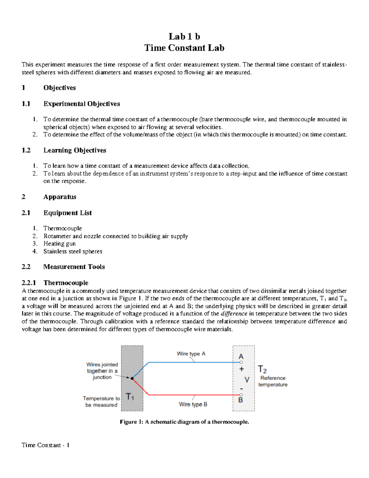 Lab 1b: Measuring Thermal Time Constant in Stainless Steel Spheres ...