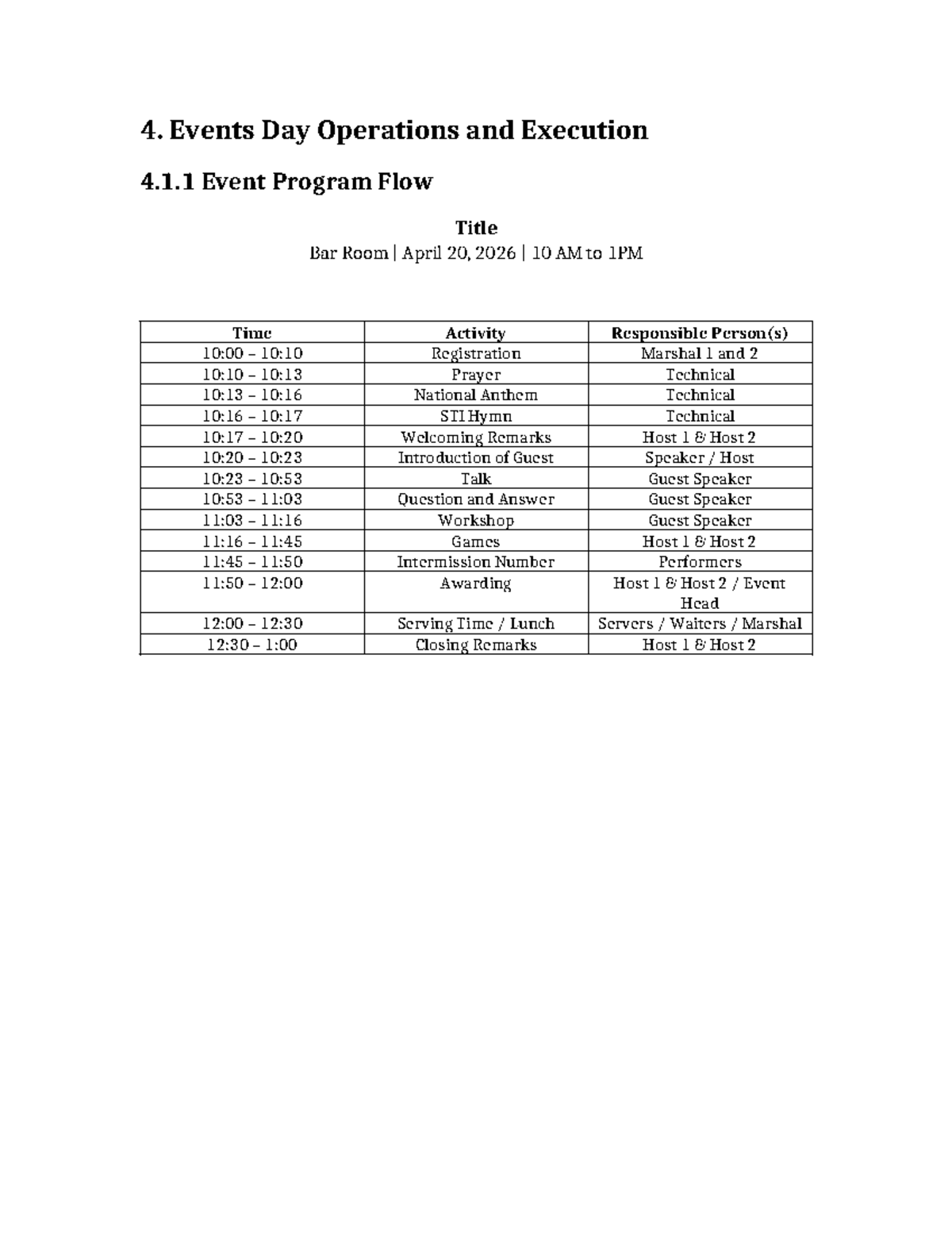 Event Program Flow for 4.1.1 - April 20, 2026 - Studocu