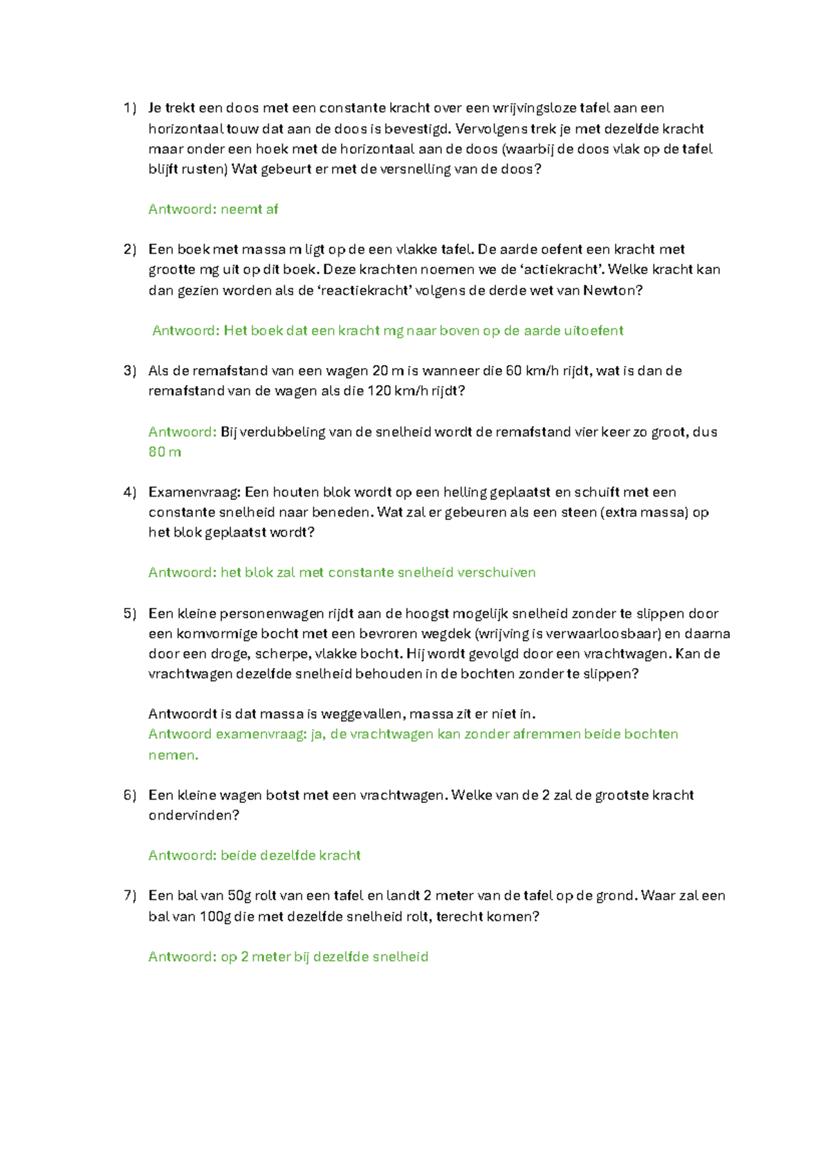 Examenvragen Fysica I: Krachten, Versnelling en Bewegingswetten - Studocu