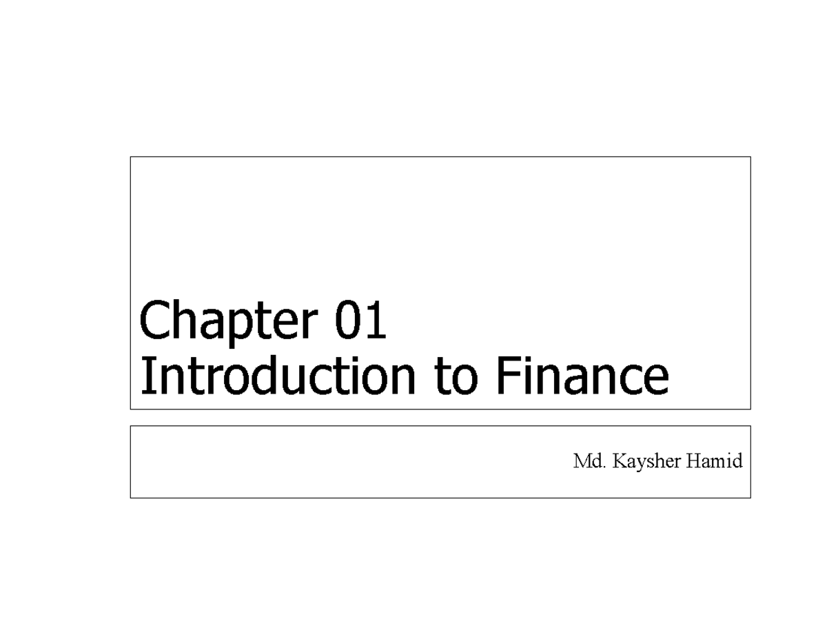 Chapter 01: Introduction to Finance (FIN101) - Key Concepts and Areas ...