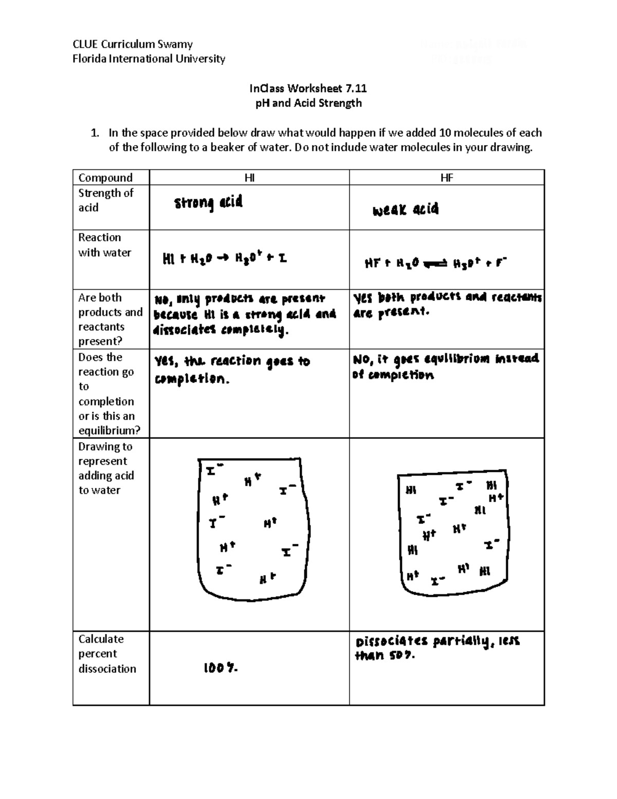 Worksheet 7 - Ch. 7 pH and Acid Strength Solutions for FIU - Studocu