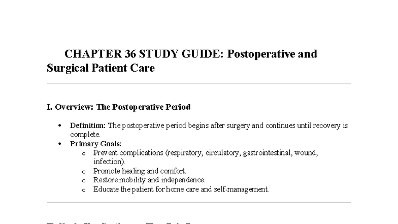 🩺 Chapter 36 Study Guide - 🩺 CHAPTER 36 STUDY GUIDE: Postoperative and ...