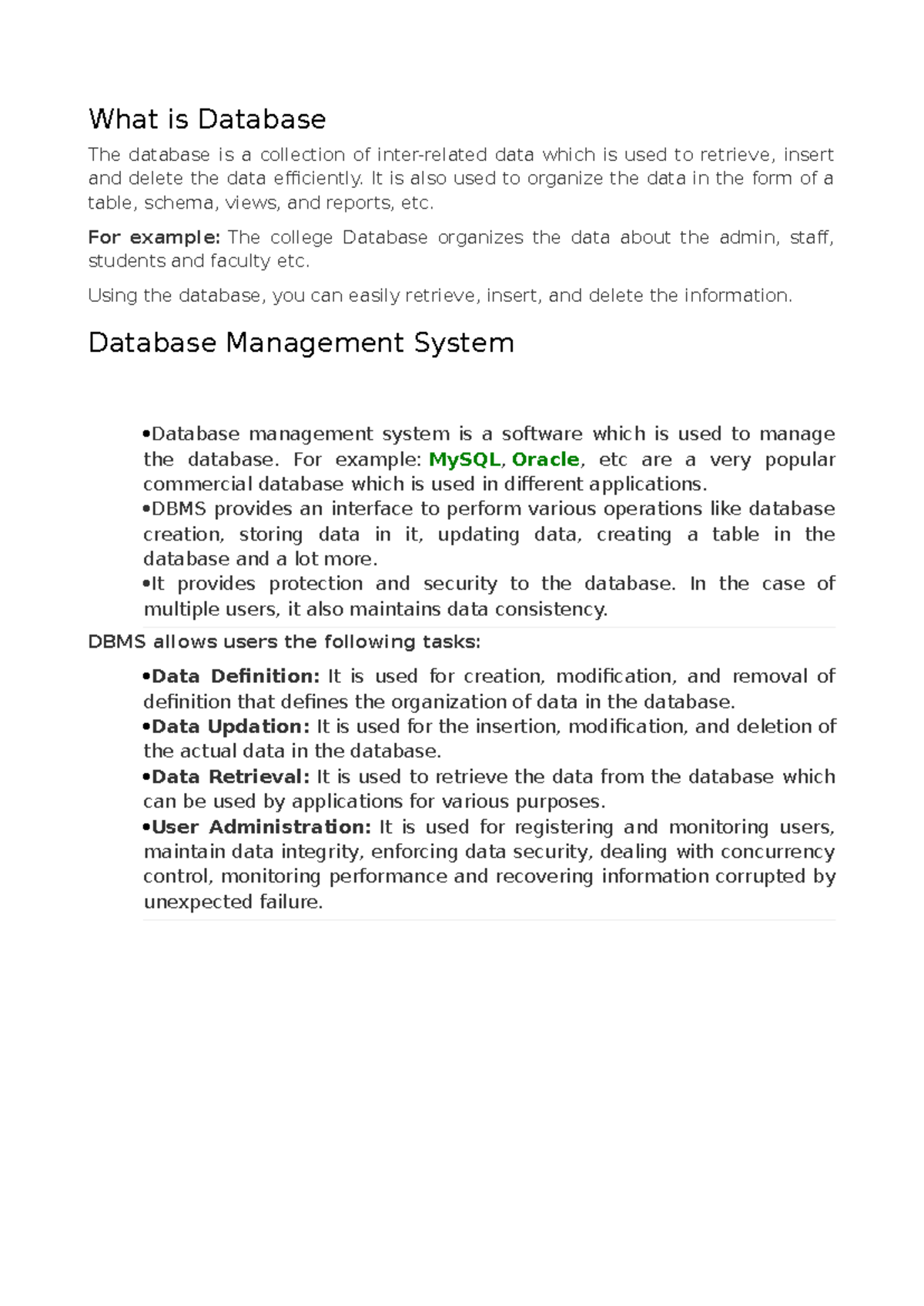 DBMS UNIT 1: Understanding Database Management Systems - Studocu