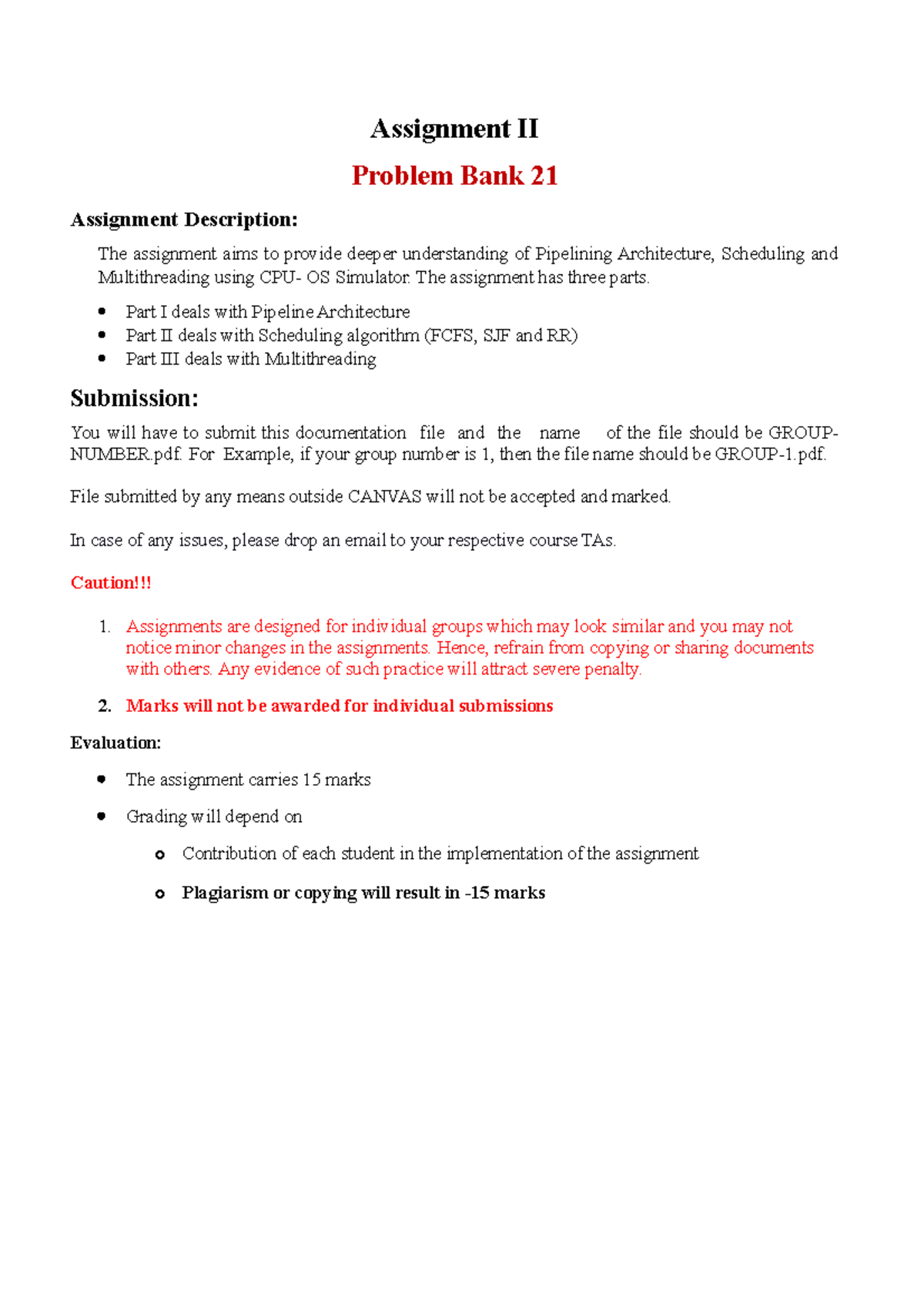 Assignment II: Problem Bank 21 - Pipelining, Scheduling ...