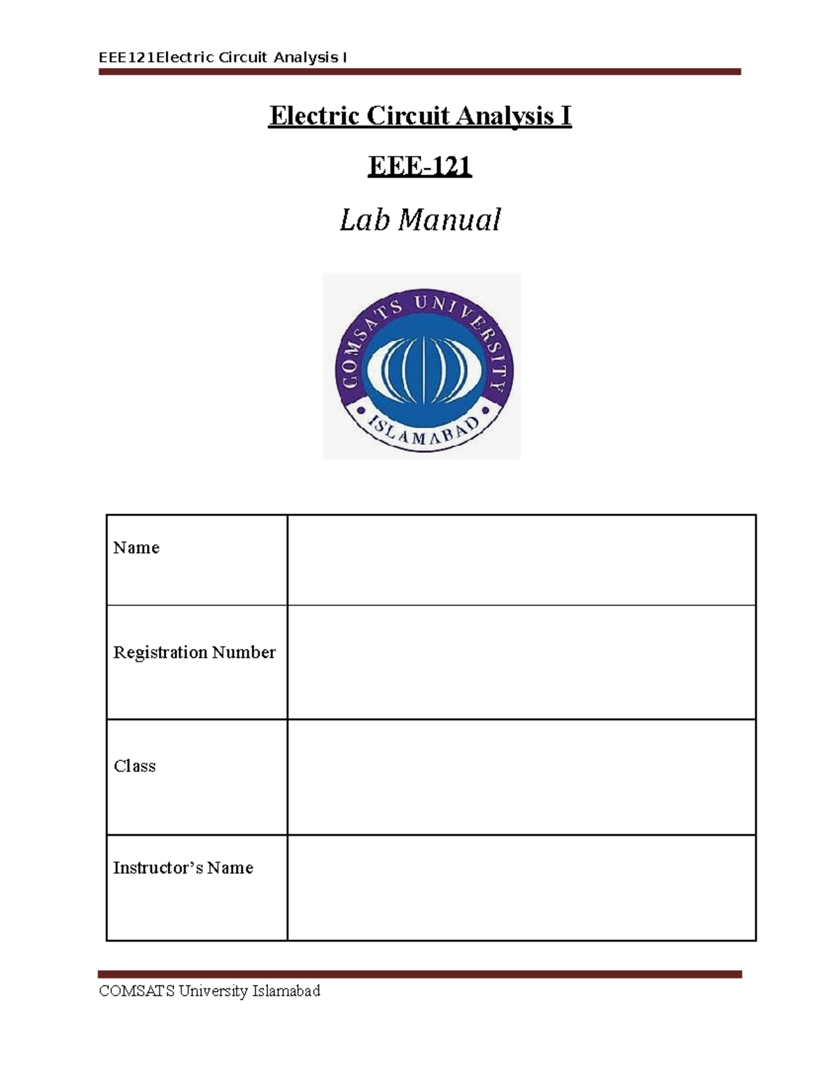 EEE121 Electric Circuit Analysis I - Lab Manual ECA I - Studocu