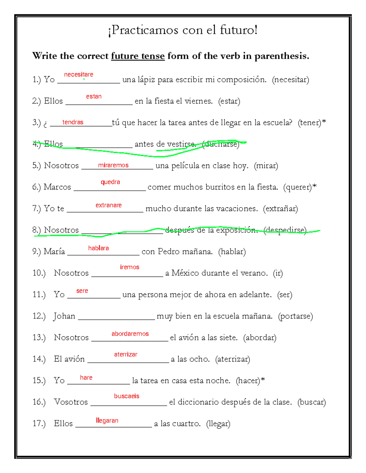 Spanish 1 - Practice with Future Tense Verbs - Studocu