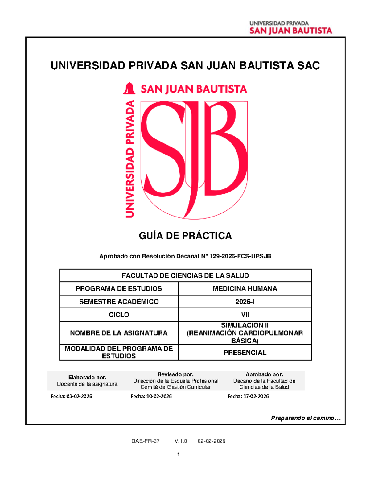 EPMH-G.P. Simulación II: Guía de Práctica en RCP Básica - Studocu