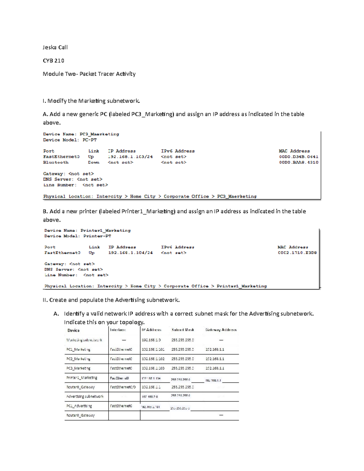 Cyb210 Module Two Packet Tracer Activity Jeska Call Cyb 210 Module Two Packet Tracer Activity